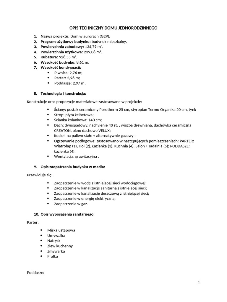 Opis Techniczny Domu Jednorodzinnego | PDF