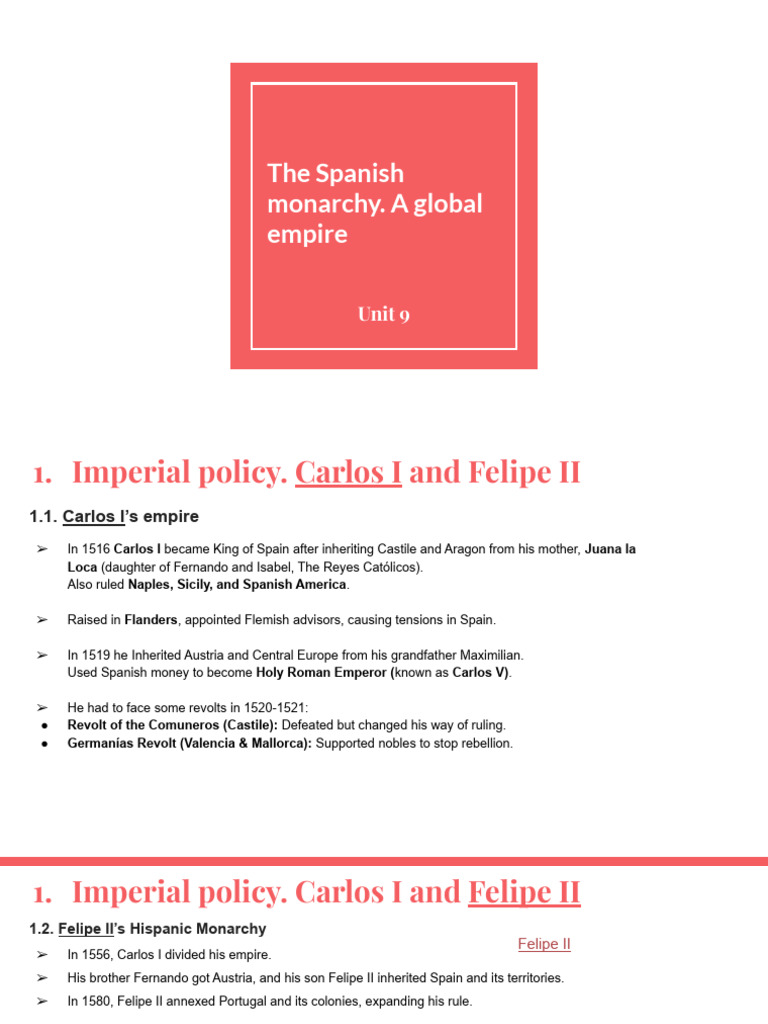 Unit 9. The Spanish monarchy. A global empire | PDF | Spanish ...