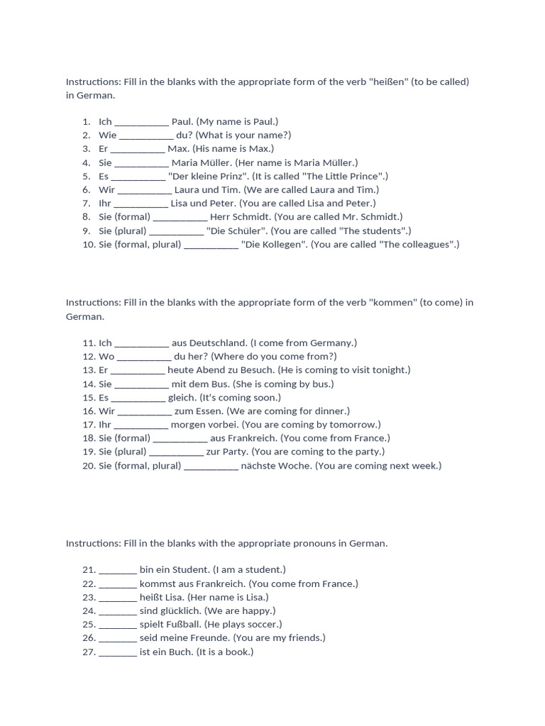 German Verb Conjugation Exercises | PDF