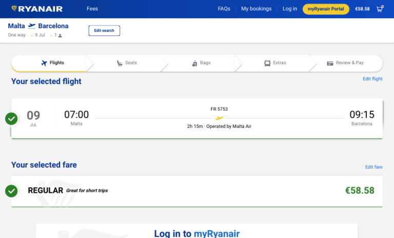 Ryanair Booking Details for July 9 | PDF
