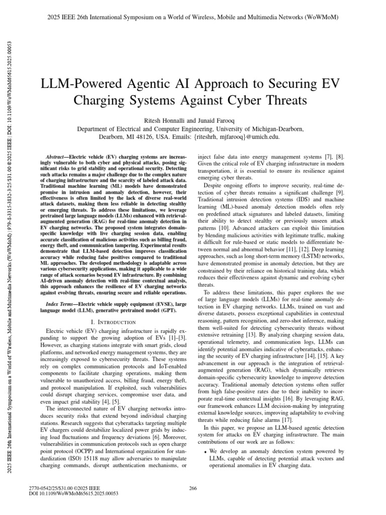 LLM-Powered Agentic AI Approach to Securing EV Charging Systems Against ...