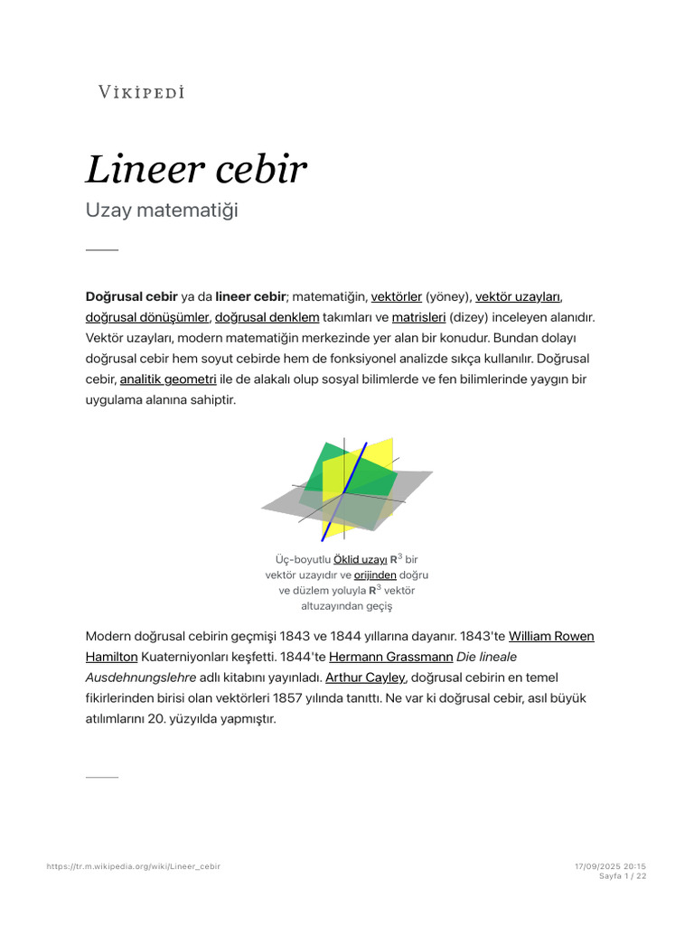 Lineer Cebir - Vikipedi | PDF