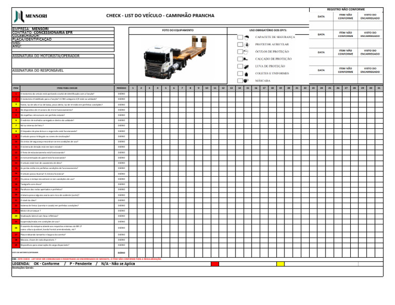 Checklist Diário de Veículo Caminhão Prancha | PDF | Veículos