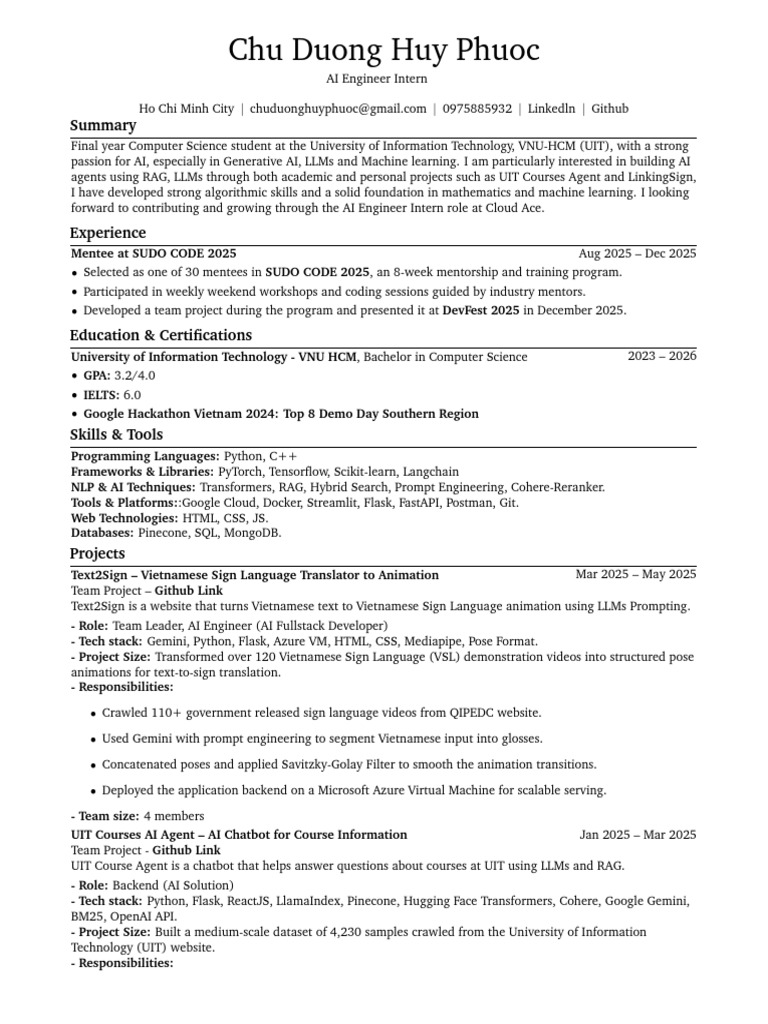 AI Engineer Intern Chu Duong Huy Phuoc | PDF | Artificial Intelligence ...