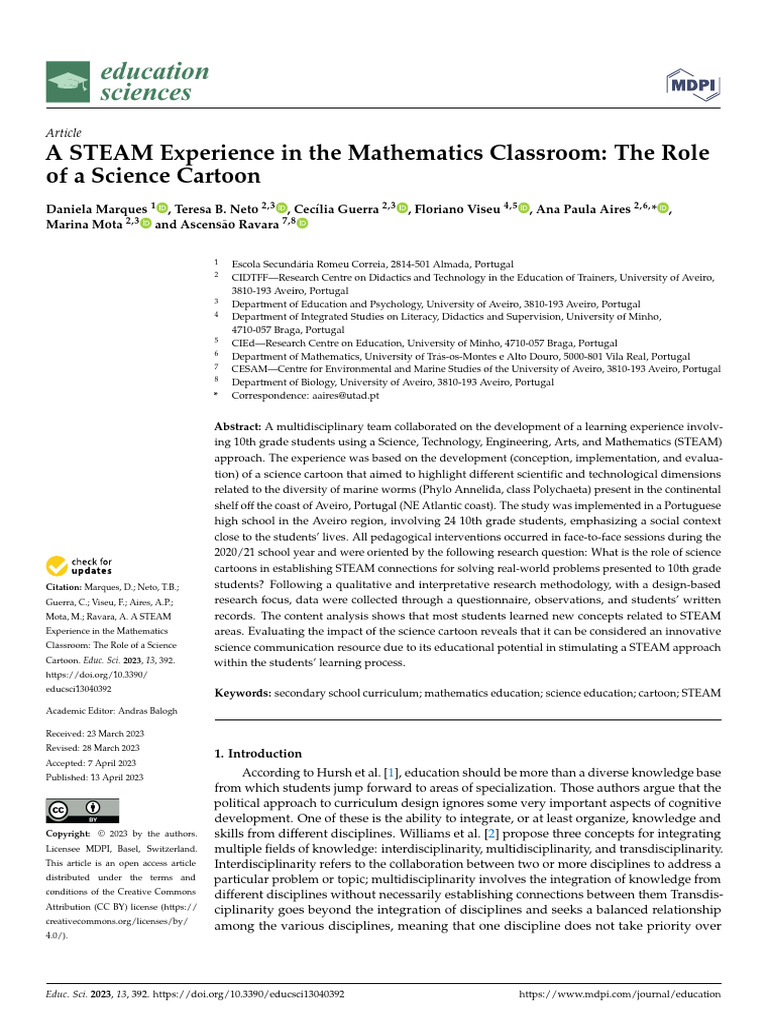 A Steam Experience In The Mathematics Classroom The Role Of A Science