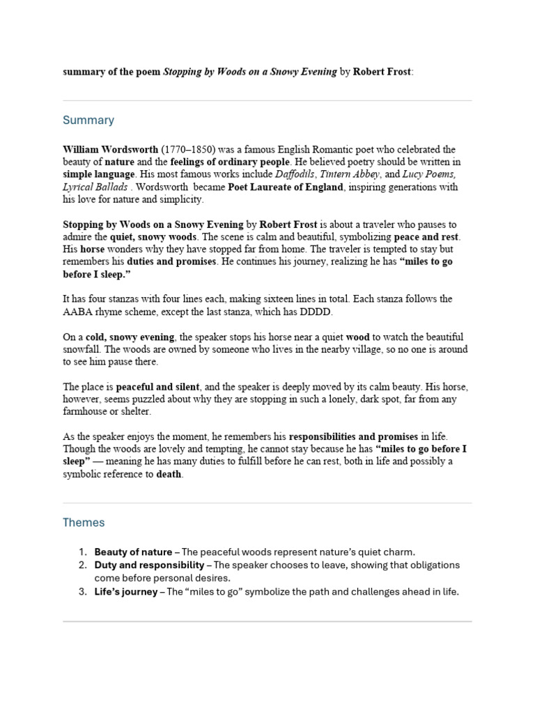 Stopping by Woods on a Snowy Evening by Robert Frost | PDF