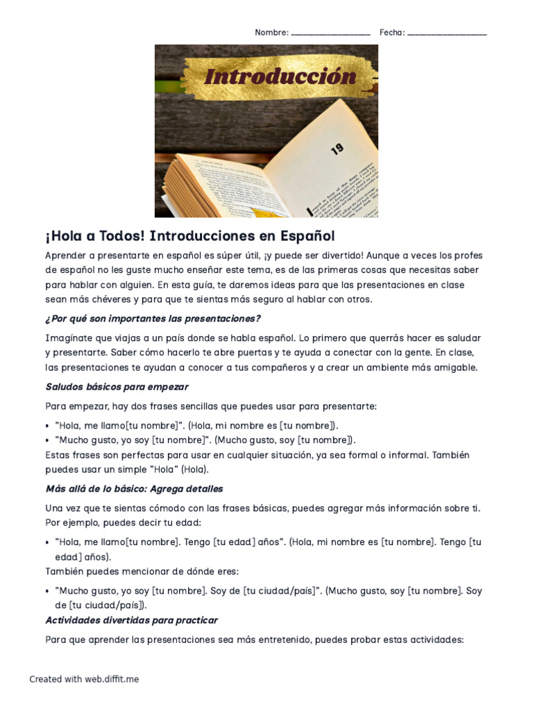 Introducciones Básicas en Español | PDF | Lengua española | Palabra