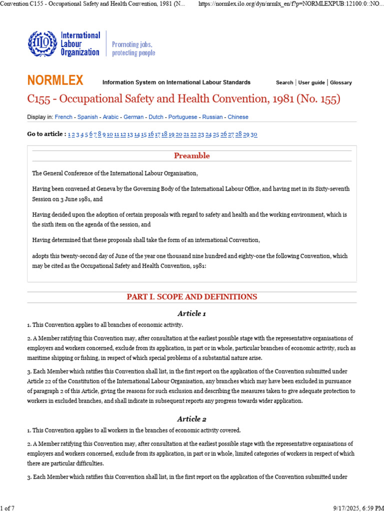 Convention C155 - Occupational Safety and Health Convention, 1981 (No. 155) | PDF | Occupational ...