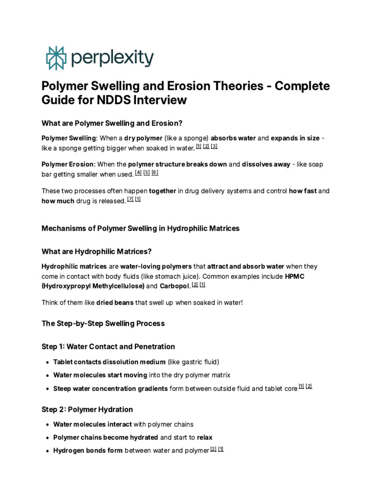 Polymer Swelling and Erosion Explained | PDF | Gel | Polymers