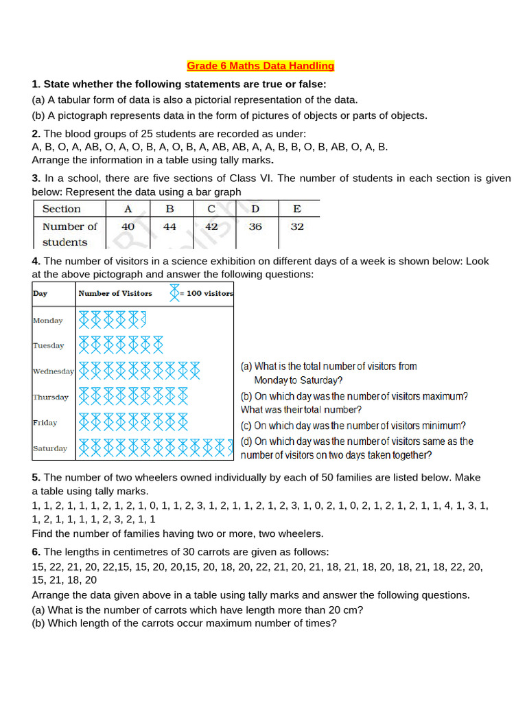 Grade 6 Data Handling Exercises | PDF