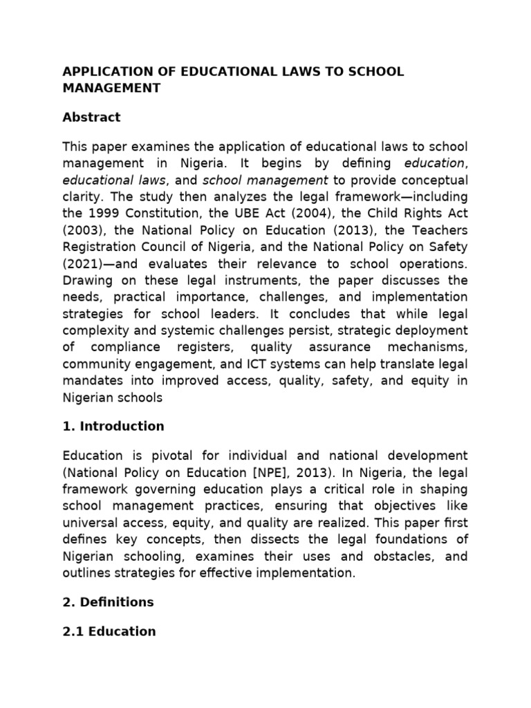 Educational Laws in Nigerian Schools | PDF | Regulatory Compliance ...