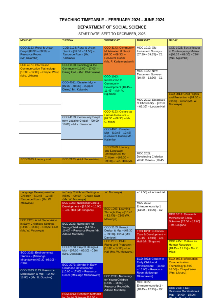 Teaching Timetable: Feb - June 2024 | PDF | Liberal Arts Education ...