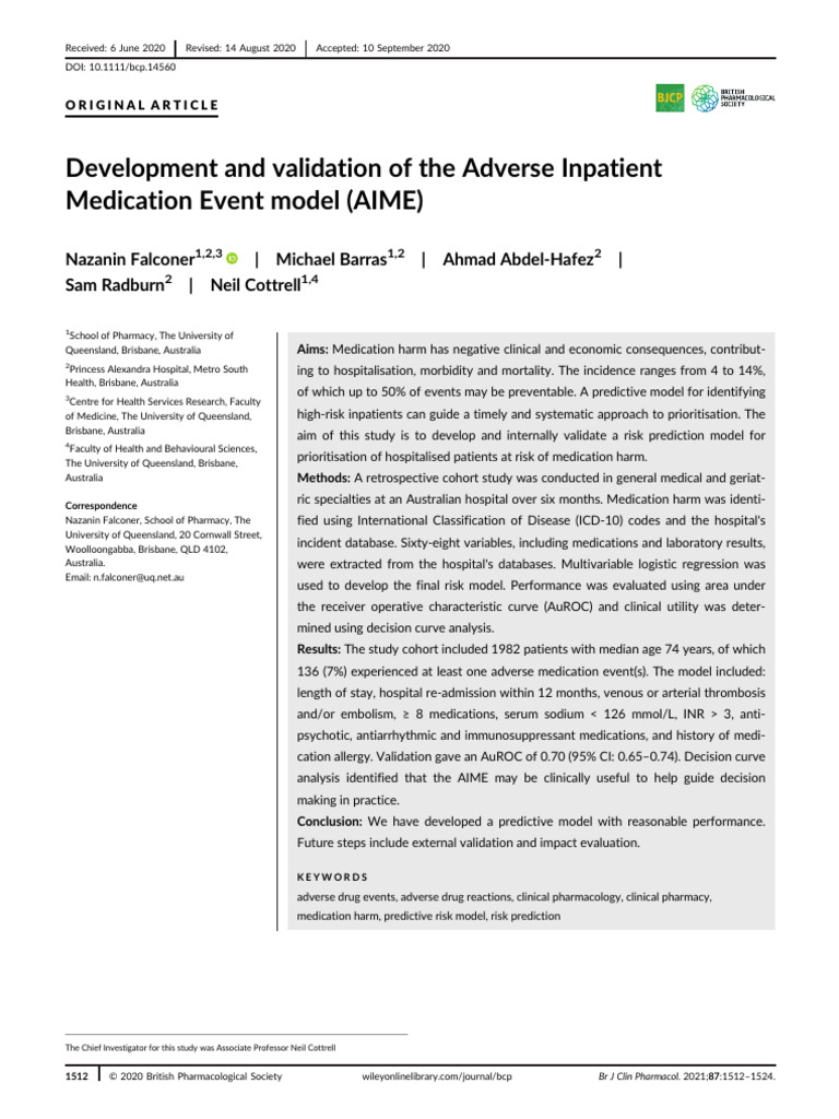 BR J Clin Pharmacol - 2020 - Falconer - Development and Validation of ...