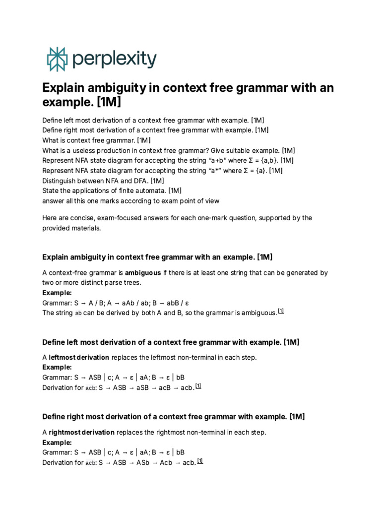 Explain Ambiguity in Context Free Grammar With An | PDF | Syntax (Logic ...