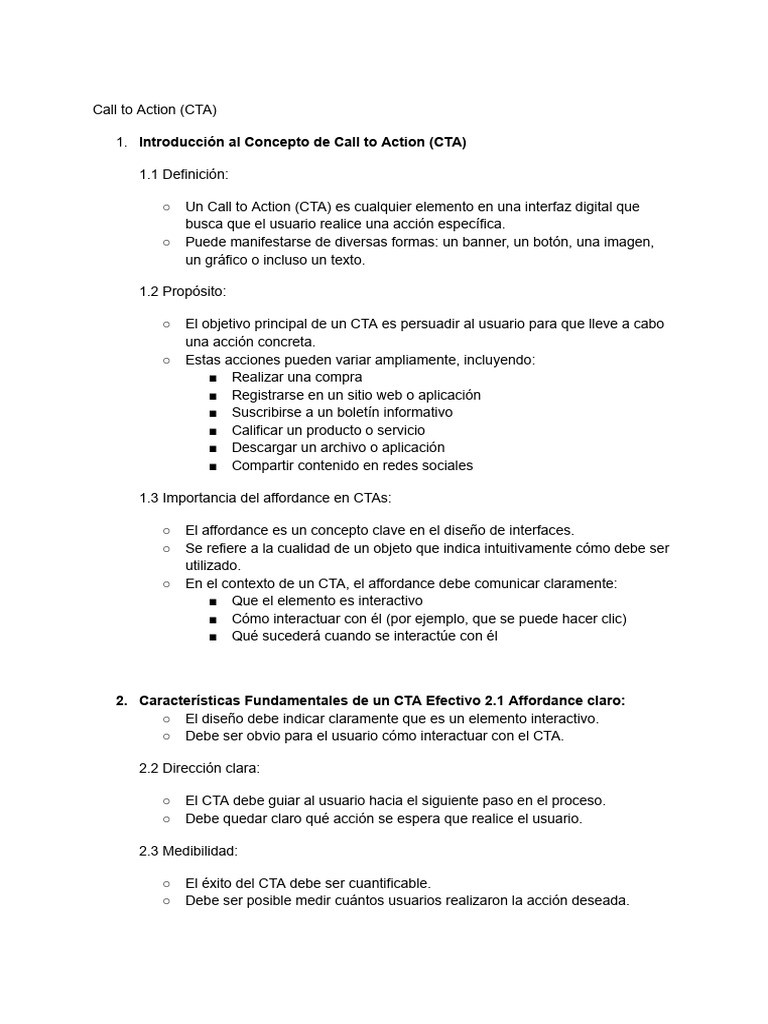 Call To Action (CTA) | PDF | Usuario (informática) | Diseño