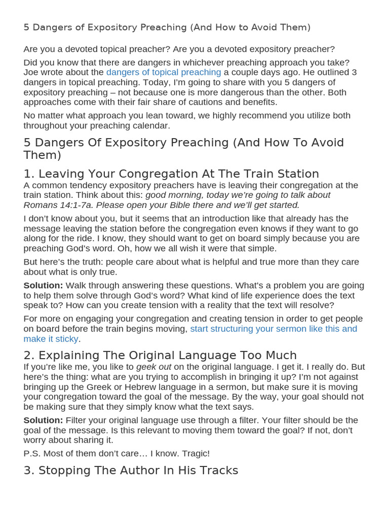 5 Dangers of Expository Preaching | PDF | Sermon | Expository Preaching