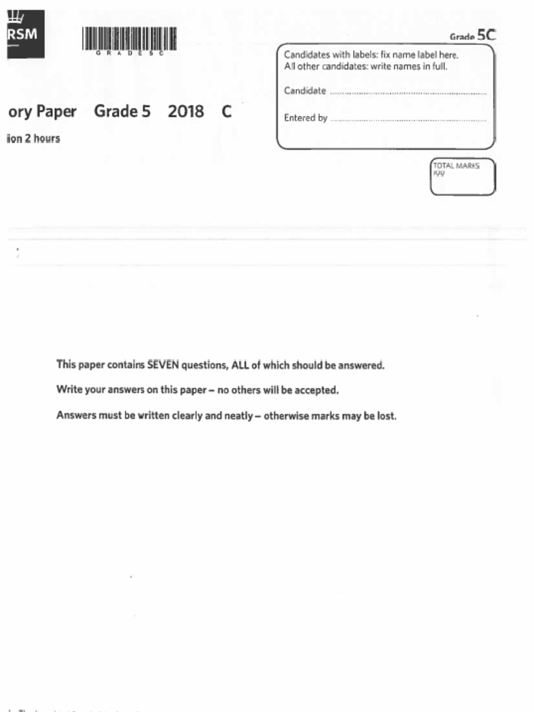 Grade 5 Theory Exam Paper Winter 2018 | PDF
