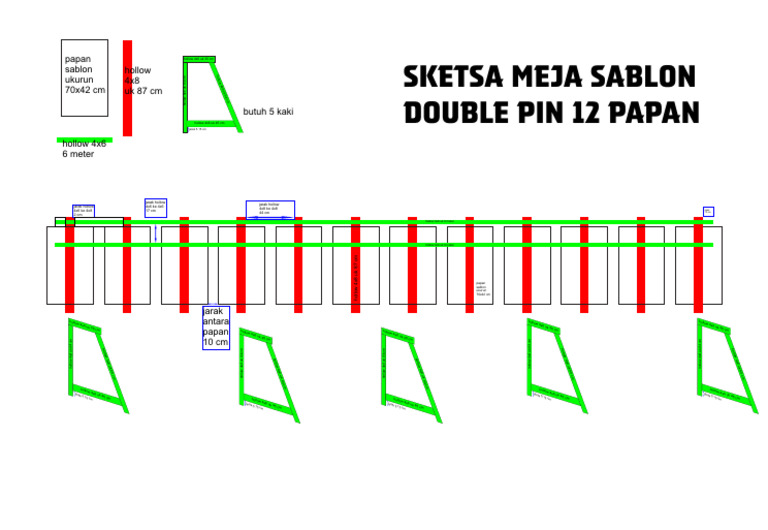 Sketsa Meja Sablon Double Pin 12 Papan | PDF