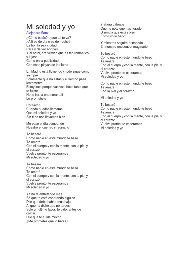Letra - Alejandro Sanz - Mi Soledad y Yo | PDF
