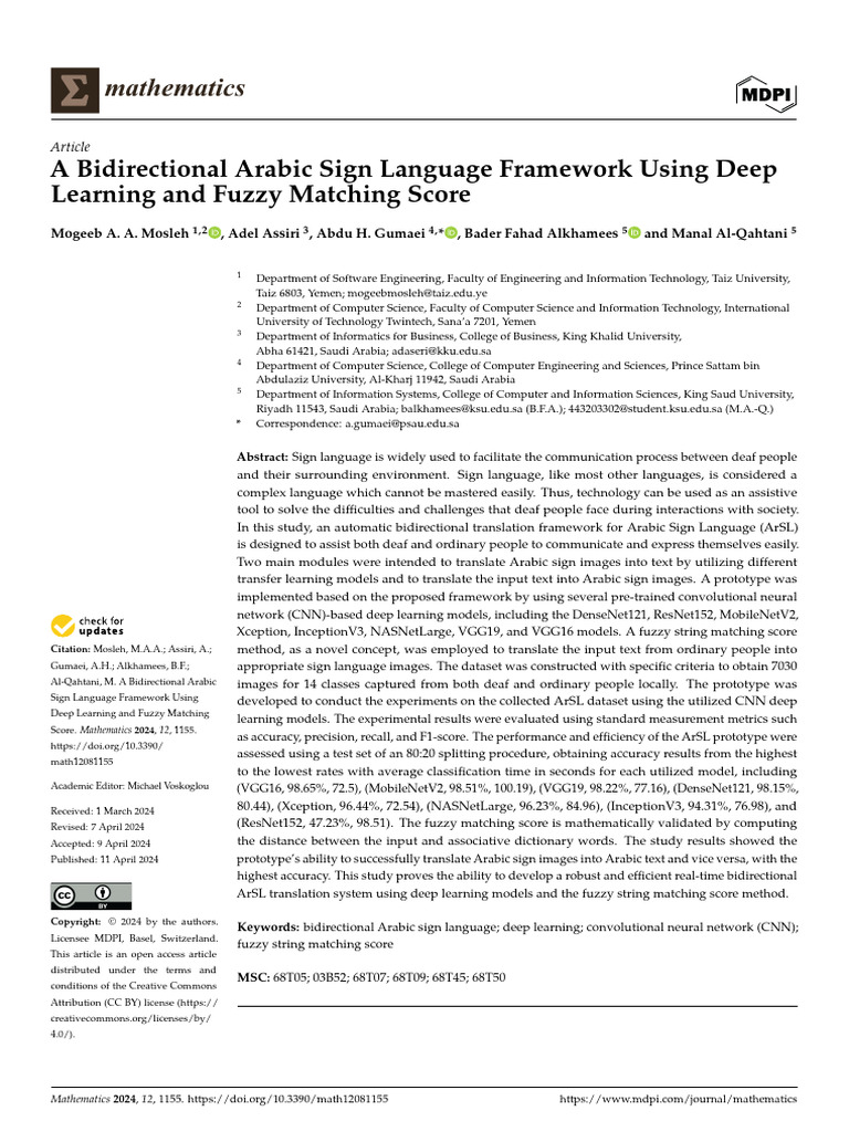 A Bidirectional Arabic Sign Language Framework Usi | PDF | Deep Learning | Sign Language