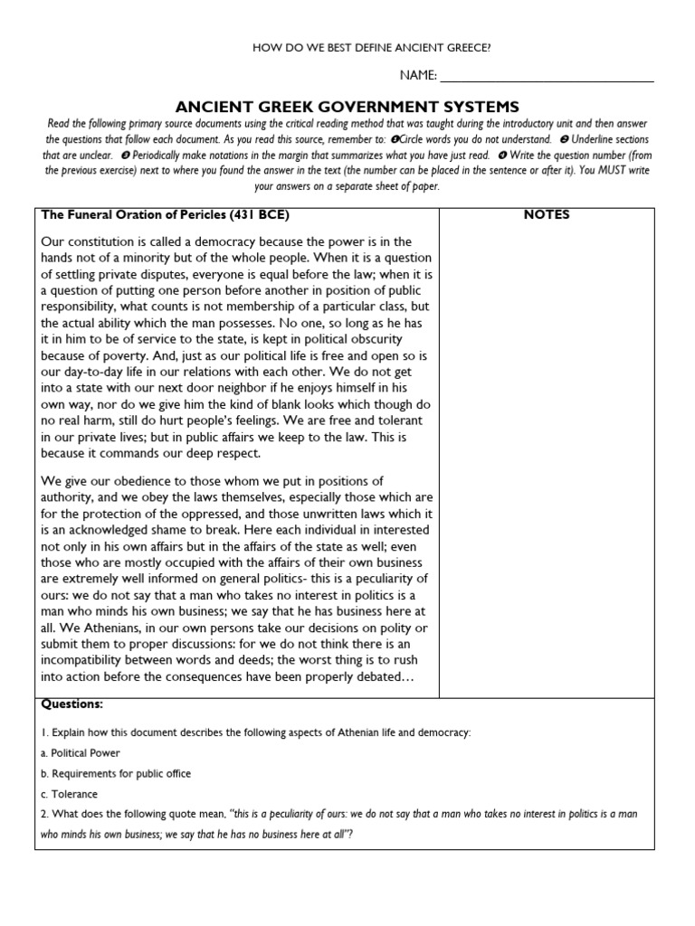 Close Reading Pericles and Aristotle | PDF | Sparta | Ancient Greece