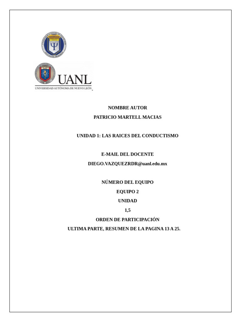 Resumen Unidad 1, 1.5 Pato | PDF | Comportamiento | Behaviorismo