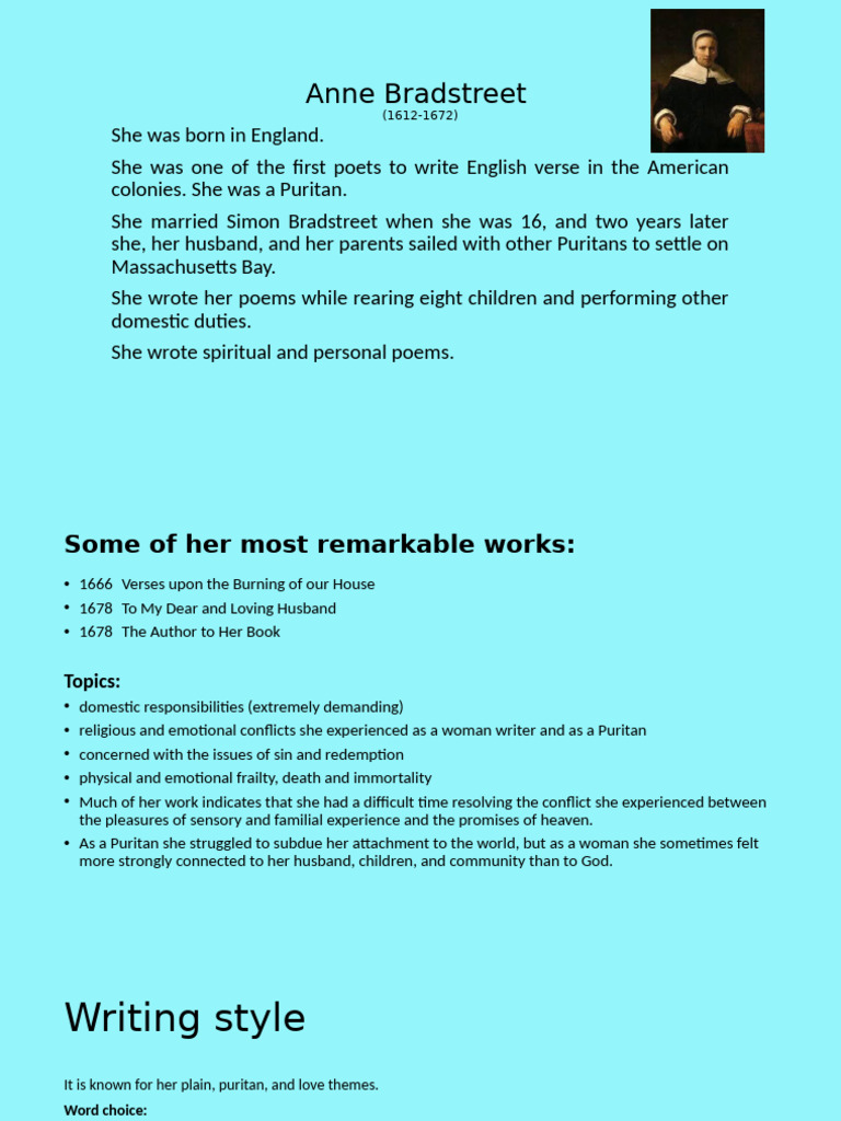 Anne Bradstreet and Edward Taylor | PDF | Poetry | Puritans