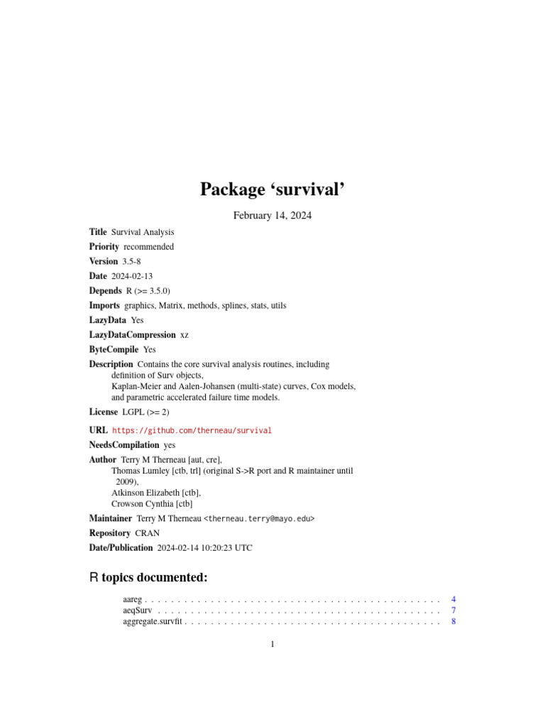 Survival Analysis R Package Overview | PDF | Variance | Covariance Matrix