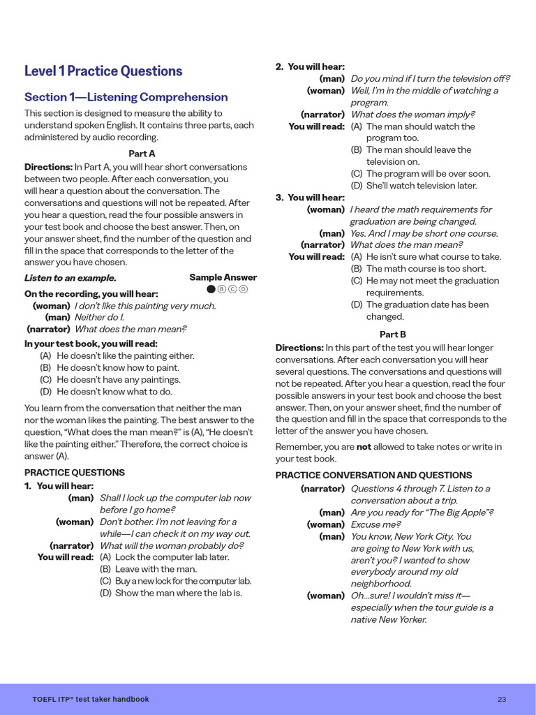 TOEFL Itp Test Taker Handbook | PDF | Test Of English As A Foreign Language