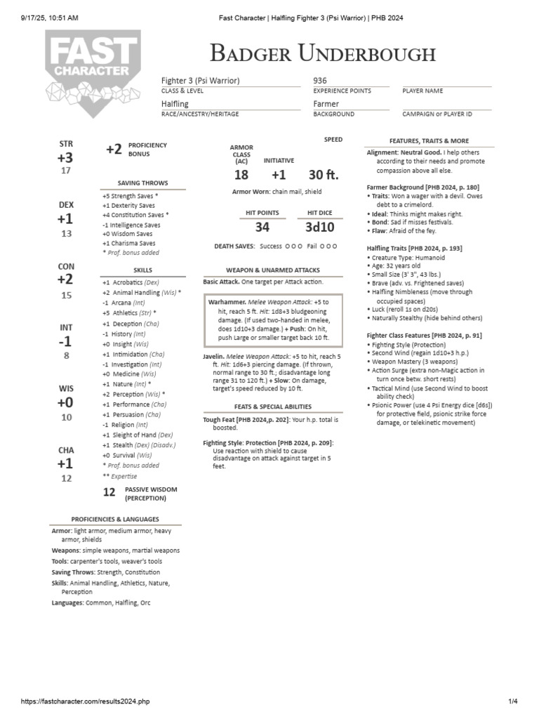 Premade Characters Level 3 | PDF