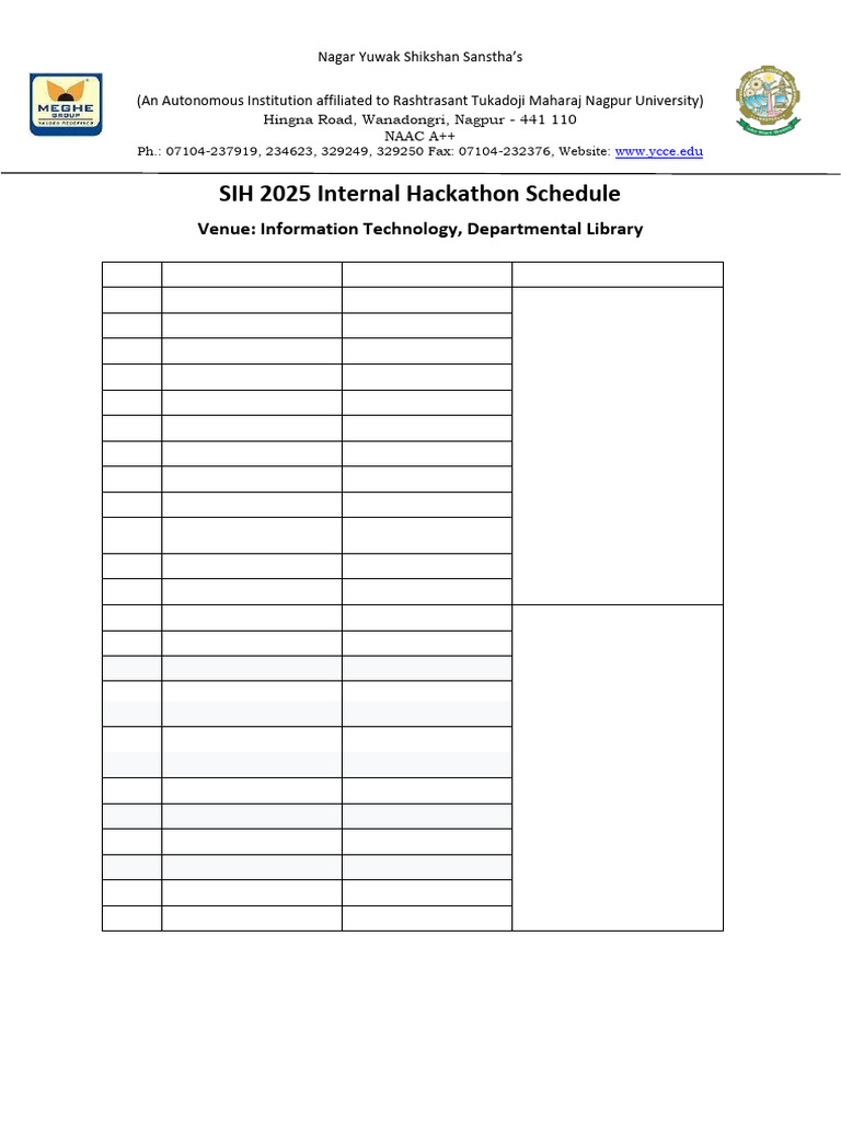 SIH 2025 Internal Hackathon Schedule - IT | PDF