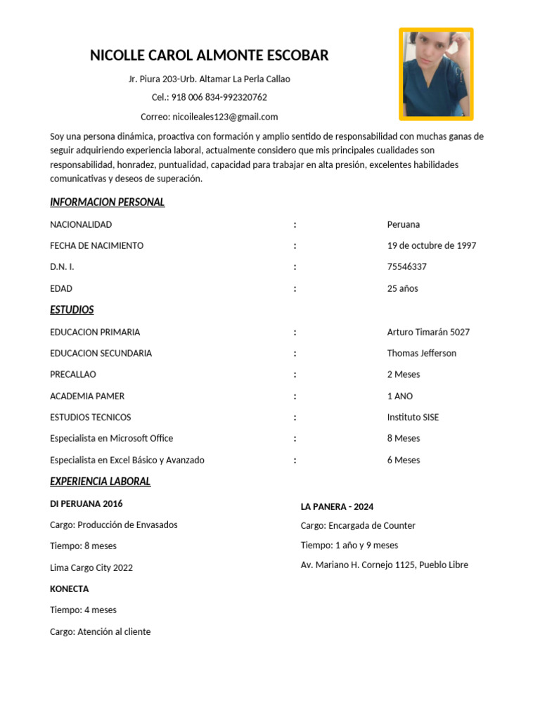 CV Nicolle Carol Almonte Escobar | PDF
