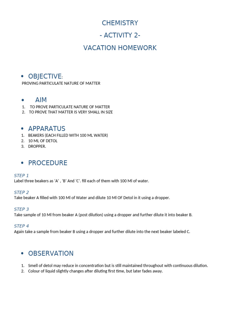 Chemistry - Holiday HW, Lab Report | PDF