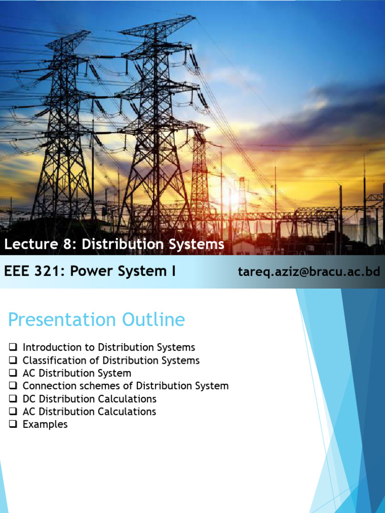 Summer 25 EEE 321 LEC 8 Distribution System | PDF | Electric Power Distribution | Alternating ...