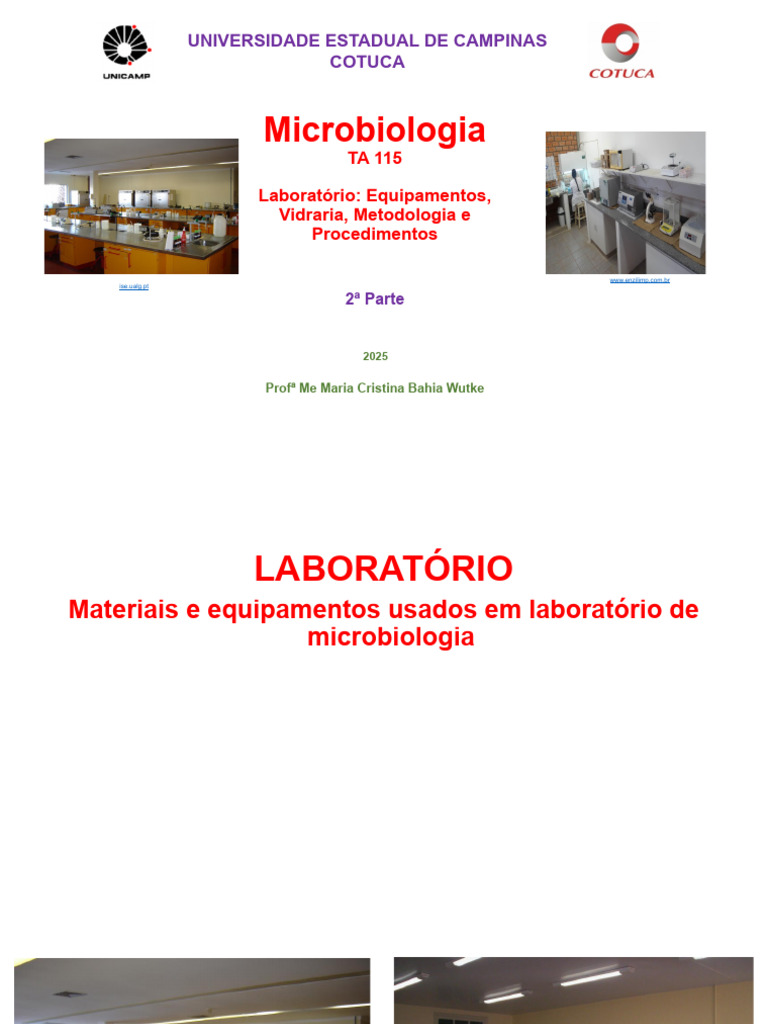 Microbiologia 2025- 2- Parte - Laborat-rio - Equipamentos - Vidraria - Metologia - Procedimentos ...