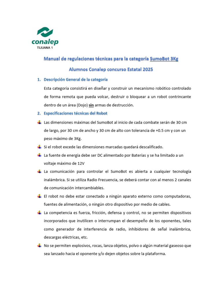 Manual de Regulaciones Técnicas para La Categoría SumoBot 3Kg | PDF ...