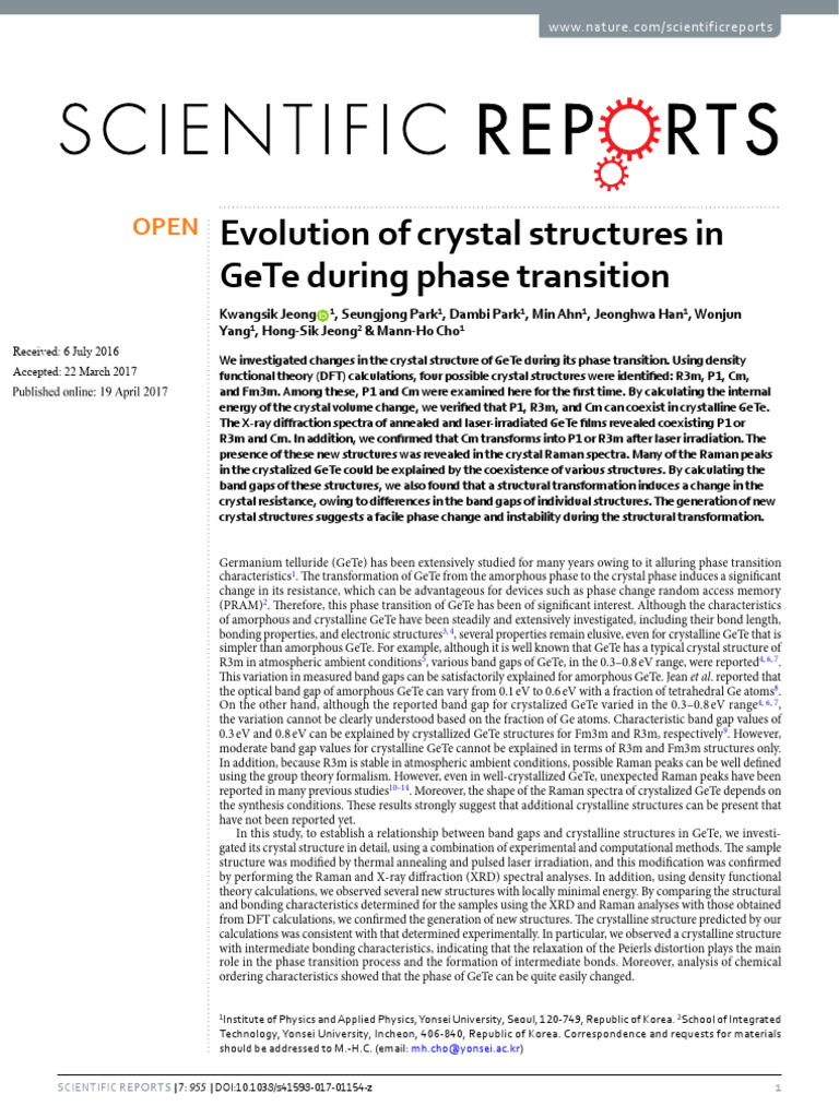 4 Evolution of Crystal Structures in GeTe During Phase Transition | PDF ...