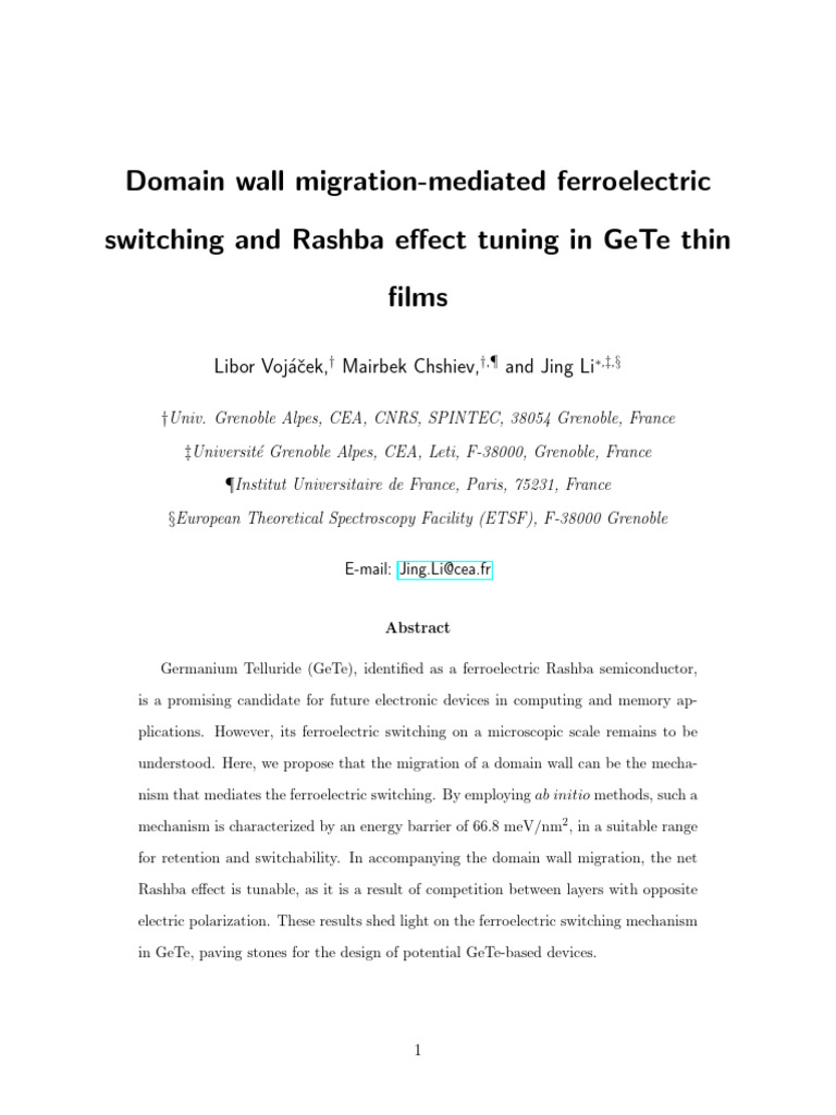 8 Domain Wall Migration Mediated Ferroelectric Switching and Rashba ...