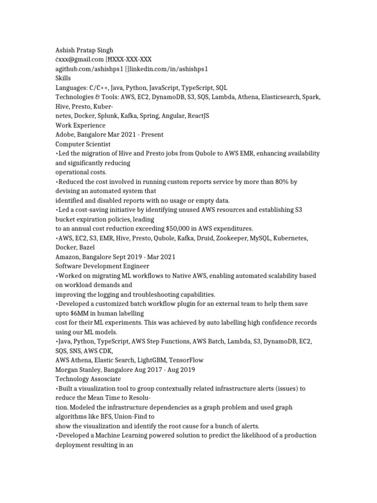 Ashish Pratap Singh Resume | PDF | Amazon Web Services | Machine Learning
