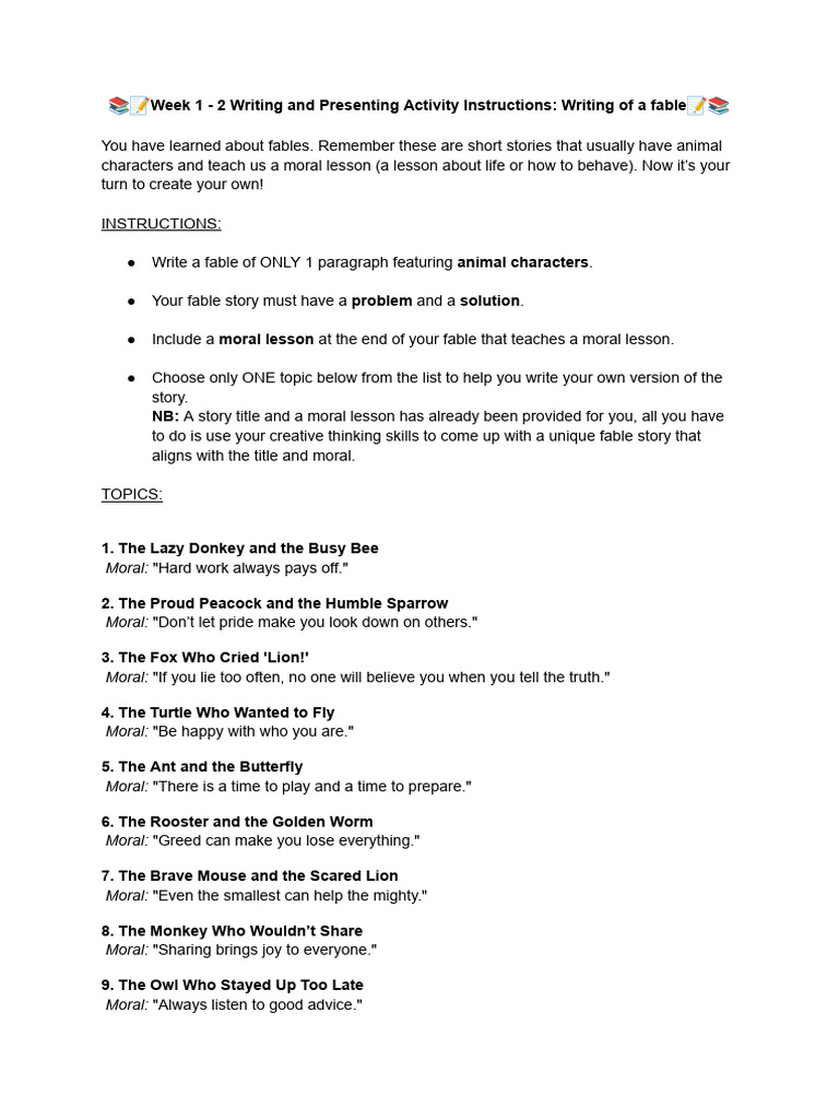 Create Your Own Fable Instructions | PDF