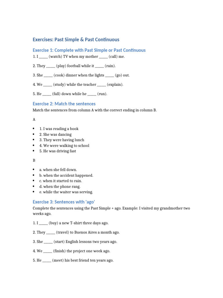 Past Simple Continuous Exercises | PDF