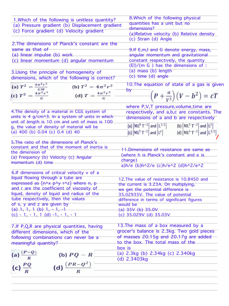 Units and Dimensions-01 Fih | PDF | Momentum | Mass
