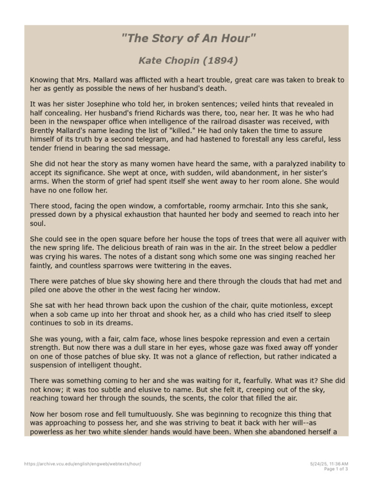 The Story of an Hour: Full Text | PDF