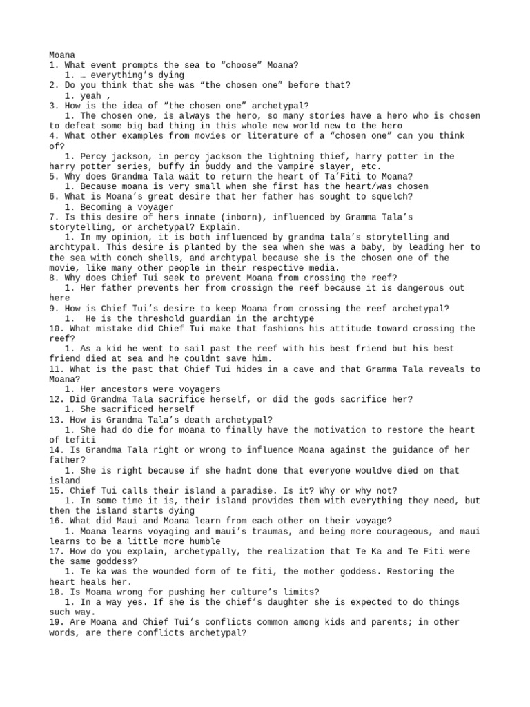 Moana Analysis Questions | PDF | Moana (2016 Film)