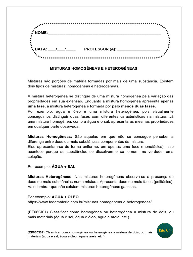 Ciências 6ºano - GABARITO | PDF | Célula (Biologia) | Mistura