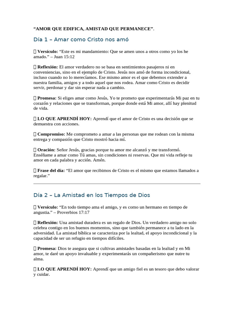 Serie “Amor Que Edifica, Amistad Que Permanece”. | PDF | Amor | Oración