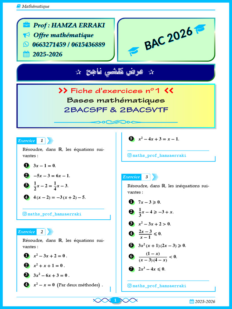 Exercices de mathématiques BAC 2026 | PDF | Objets mathématiques ...