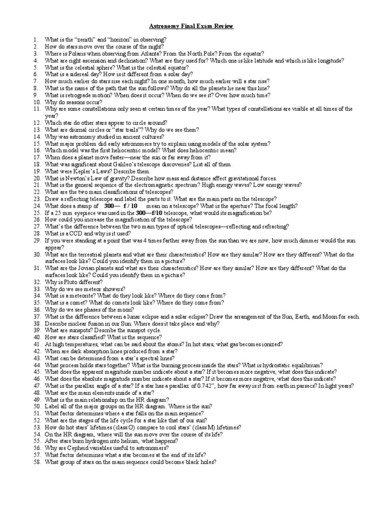 Astronomy Final Exam Study Guide | PDF | Stars | Sun