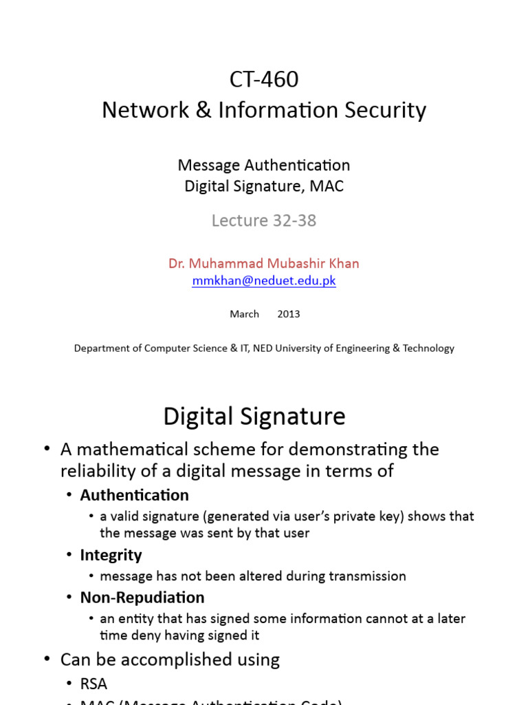 Lecture 32-38 (Digital Signature) | PDF | Algorithms | Cryptography