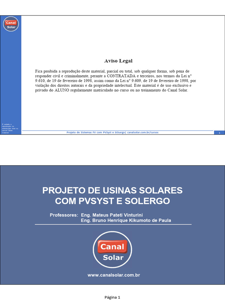 Projeto de Usinas Solares com PVSyst | PDF | Fotovoltaica | Corrente ...